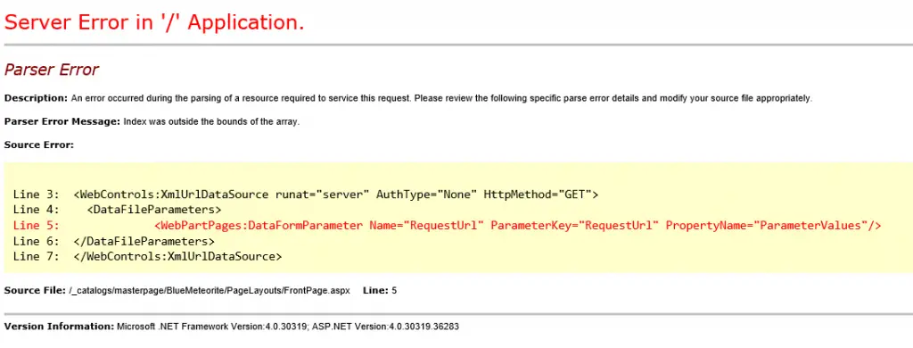 Server Error In Application Or Parser Error Its Actually A